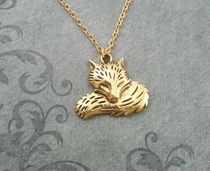 Fox Necklace Gold Fox Jewelry Fox Pendant Necklace Sleeping