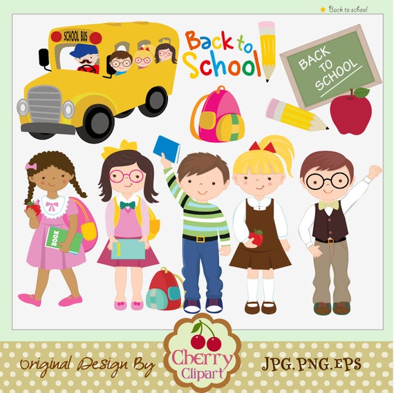 Back to school kids digital clip art set for Personal and