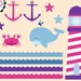 Nautical Clip Art Sail Boat Clipart Pink and Purple