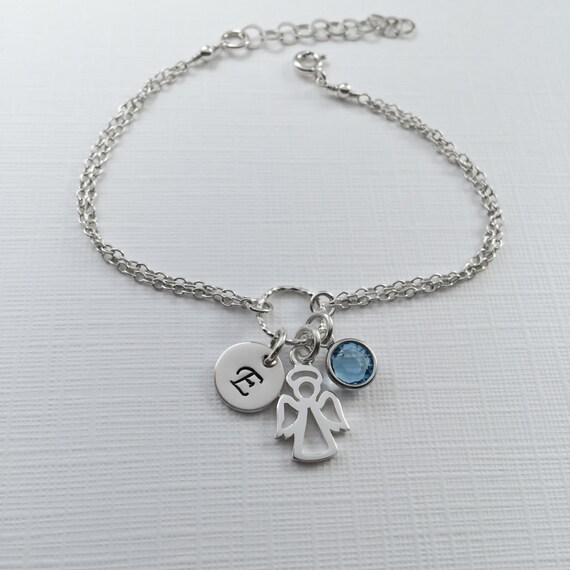 Adjustable Personalized Angel Bracelet Birthstone Initial