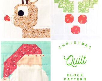 Rudolph the Red-Nosed Reindeer Quilt Block Pattern 6 inch and