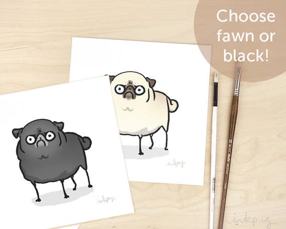 Items similar to Angry Pug art print - funny art print, funny pug gift ...