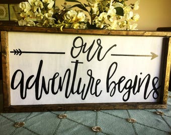 And So The Adventure Begins Sign World Map Wanderlust