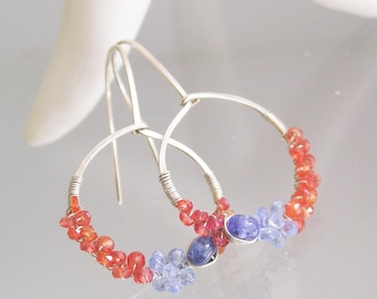Gemstone Encrusted Hoops Wire Wrapped 14k Gold Filled