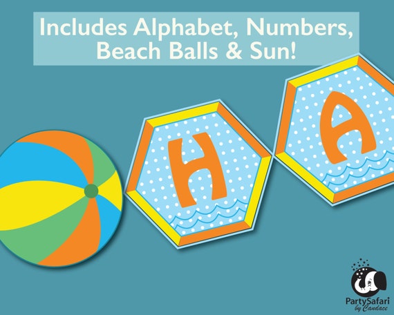 Beach Ball Banner includes full alphabet numbers 0-9