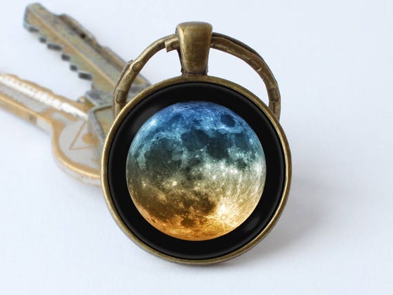 Moon art Lunar key ring Gift for men Full moon keychain Lunar