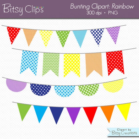 Rainbow Bunting Clipart Digital Art Set Rainbow Colors Banner