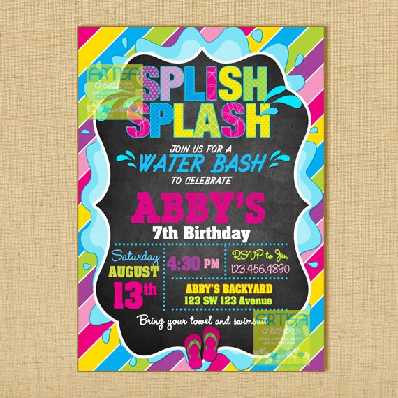 Splish Splash invitation Water Bash Birthday Invitation