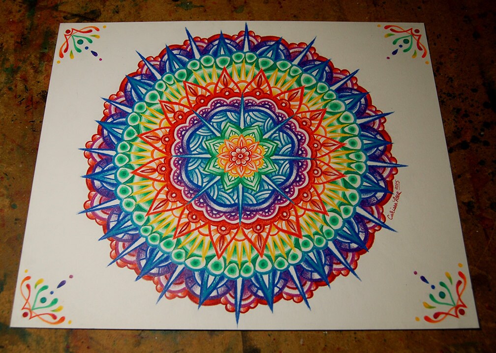 ORIGINAL Colored Pencil Drawing Mandala 11x14 inches