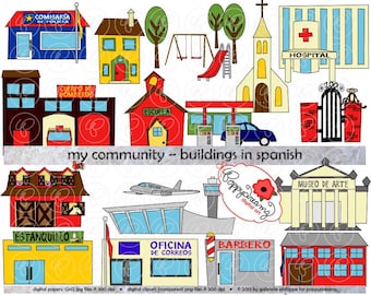 My Community Buildings Set 02 Clipart: 300 dpi transparent
