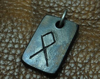 Hand forged rune Othala Othal Odal necklace iron pendant