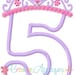 Princess Crown Birthday Number 5 Machine Embroidery Applique