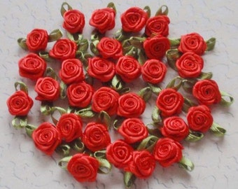 40 Mini Handmade Ribbon Roses 1/2 inches In Pink Combination