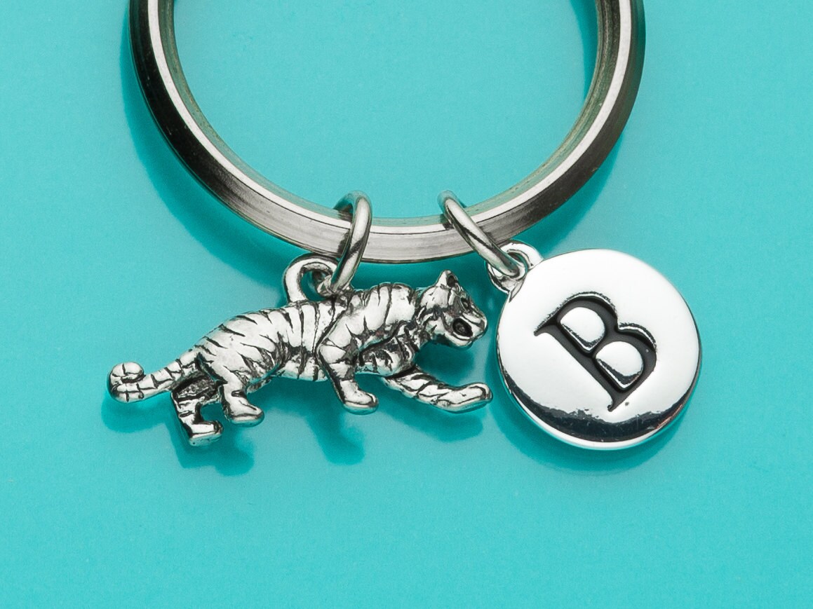 Tiger Keychain Tiger Key Ring Jungle Animal Charm Initial