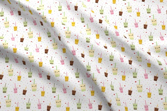 Bubble Tea Fabric Happy Boba Bubble Tea By Clayvision