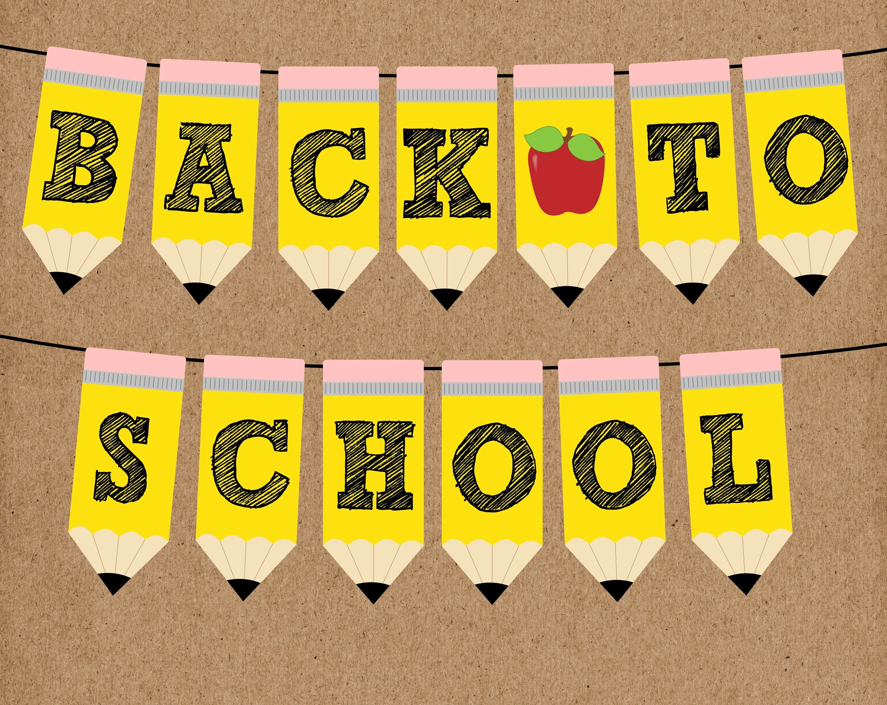 Back to School Pencil Banner. FULL ALPHABET Instant Digital