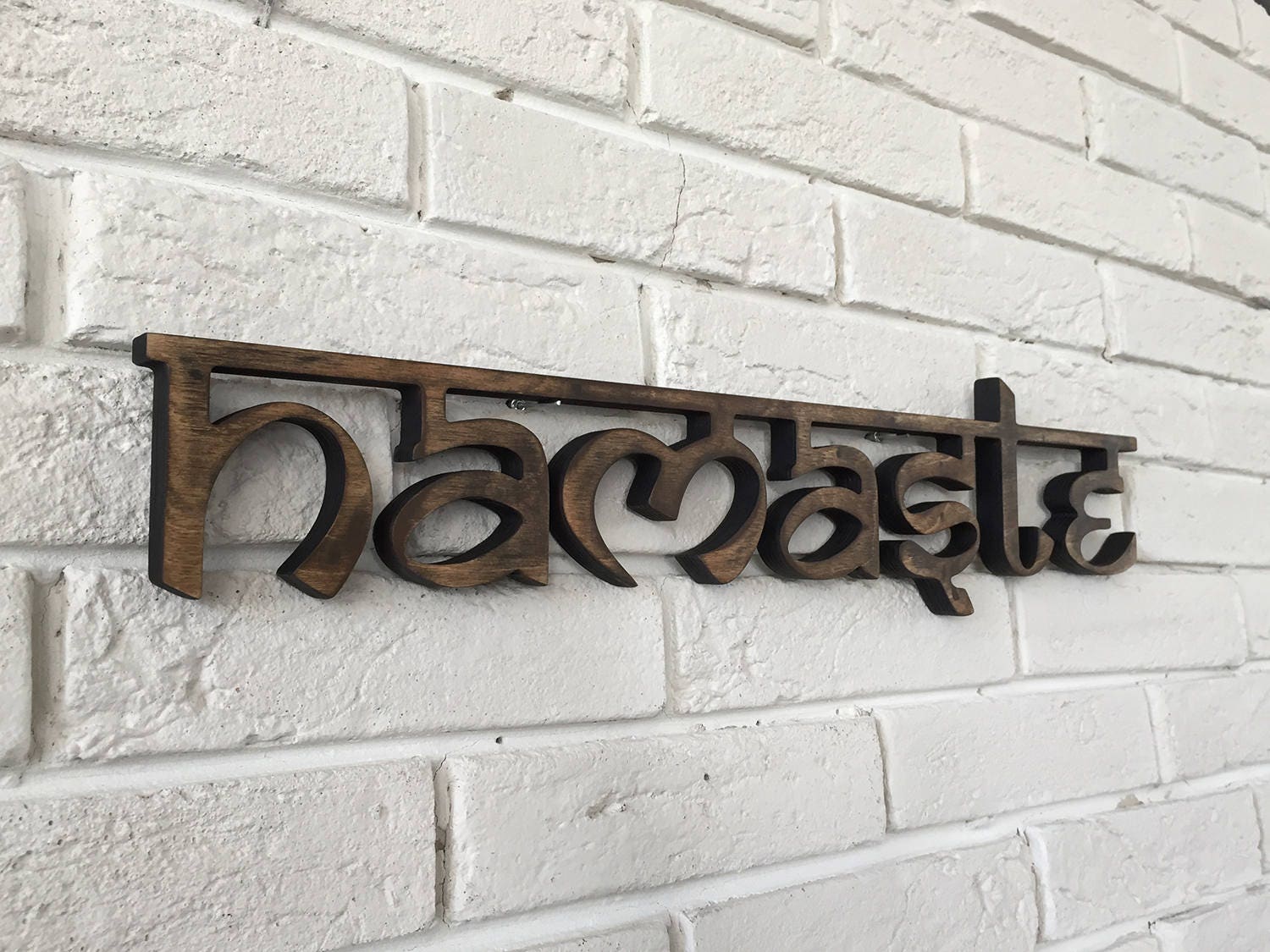 Sanskrit 'namaste' rustic wood sign. Yoga namaste