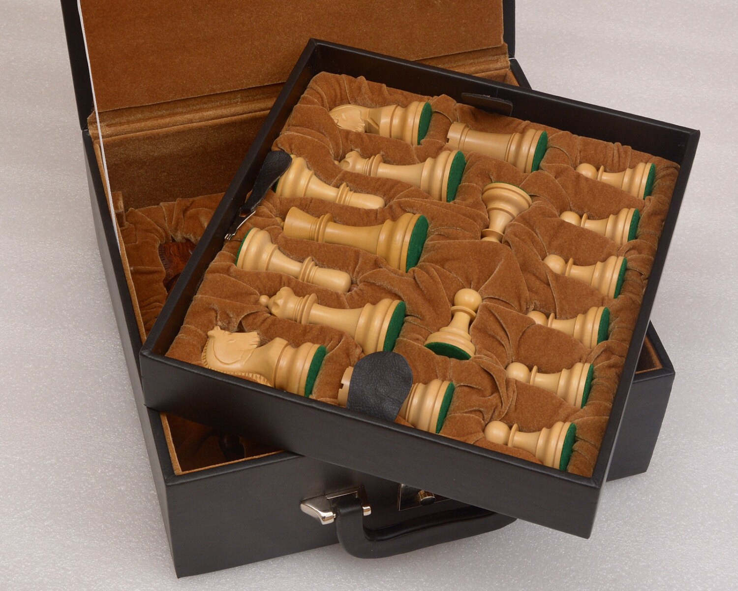Chess Set storage box coffer with double tray fixed slots for