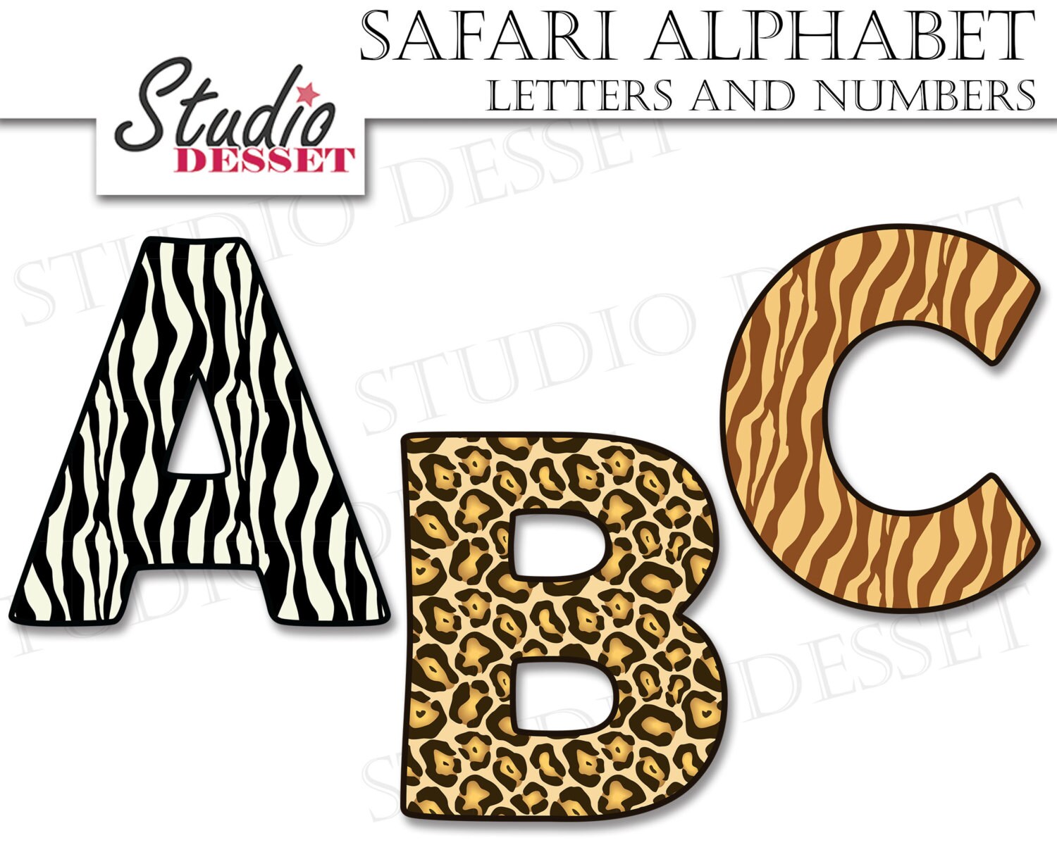 Cliparts de alfabeto Safari Letras y números ABC Clipart