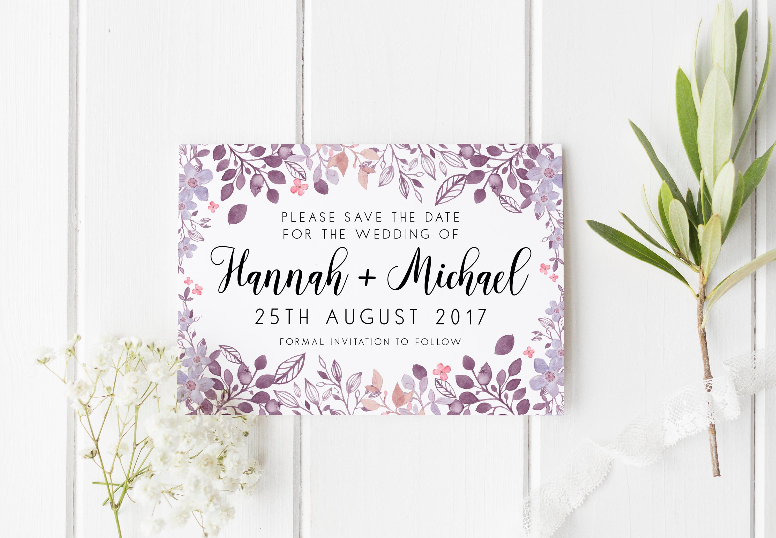 Floral Save The Date Card Summer Save The Date Flowers