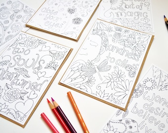 Coloring postcards | Etsy