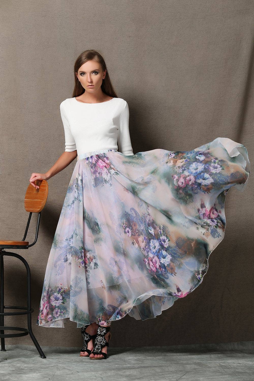 Floral chiffon skirt Summer Chiffon Skirt chiffon skirt