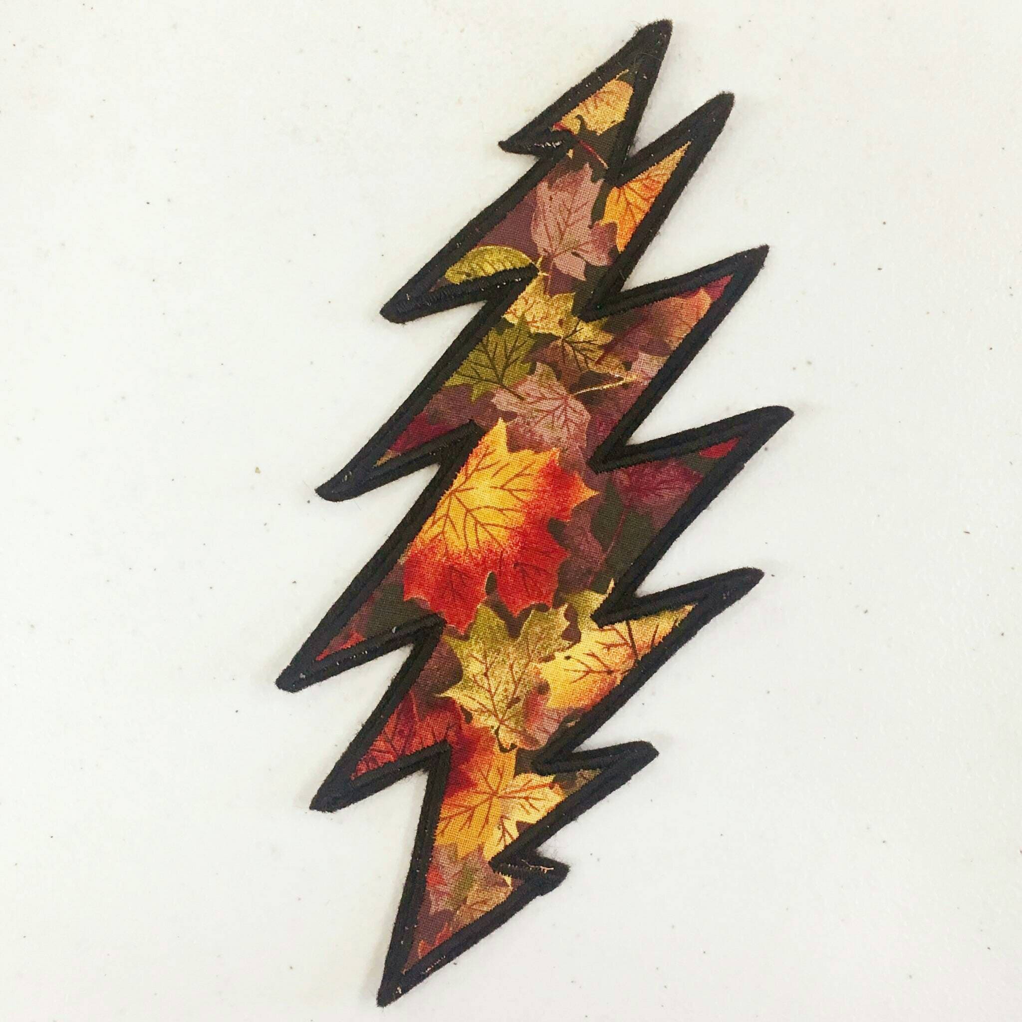 Autumn Grateful Dead Lightning Bolt patch with fall leaves