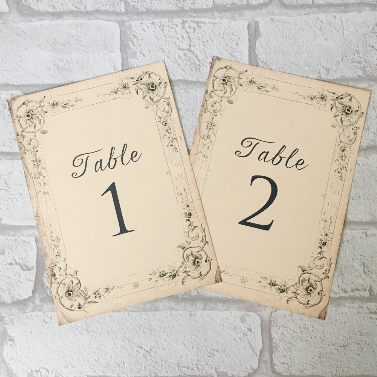 Vintage antique style Wedding Table Numbers names shabby