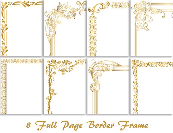 8 Gold Digital Full Page Border Clip Art Gold Full Page Frame