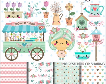 Cute Flowers Clipart in Grandmas Garden Pastel Vector