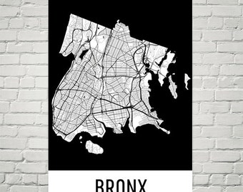 Bronx Map Art Bronx Art Print Bronx Neighborhood Map Bronx