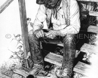 Saddle Bronc drawing of a rodeo cowboy riding a bronc at the