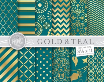 Teal and Gold Digital Paper: Gold and Teal Digital Paper Teal