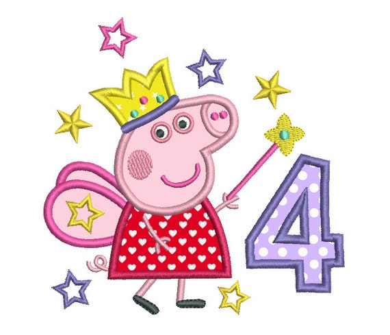 4th Birthday Machine Embroidery Applique Design, Peppa Pig Fourth ...