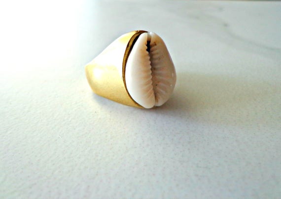 Solid Brass Cowrie Shell Ring Sea Shell RingNatural Jewelry