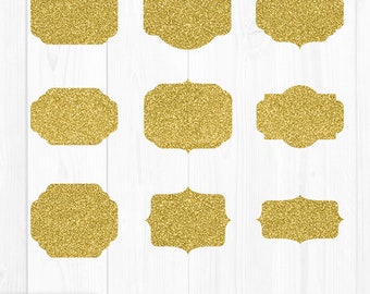 Circle Oval Gold frames Glitter Clipart Digital Gold frames