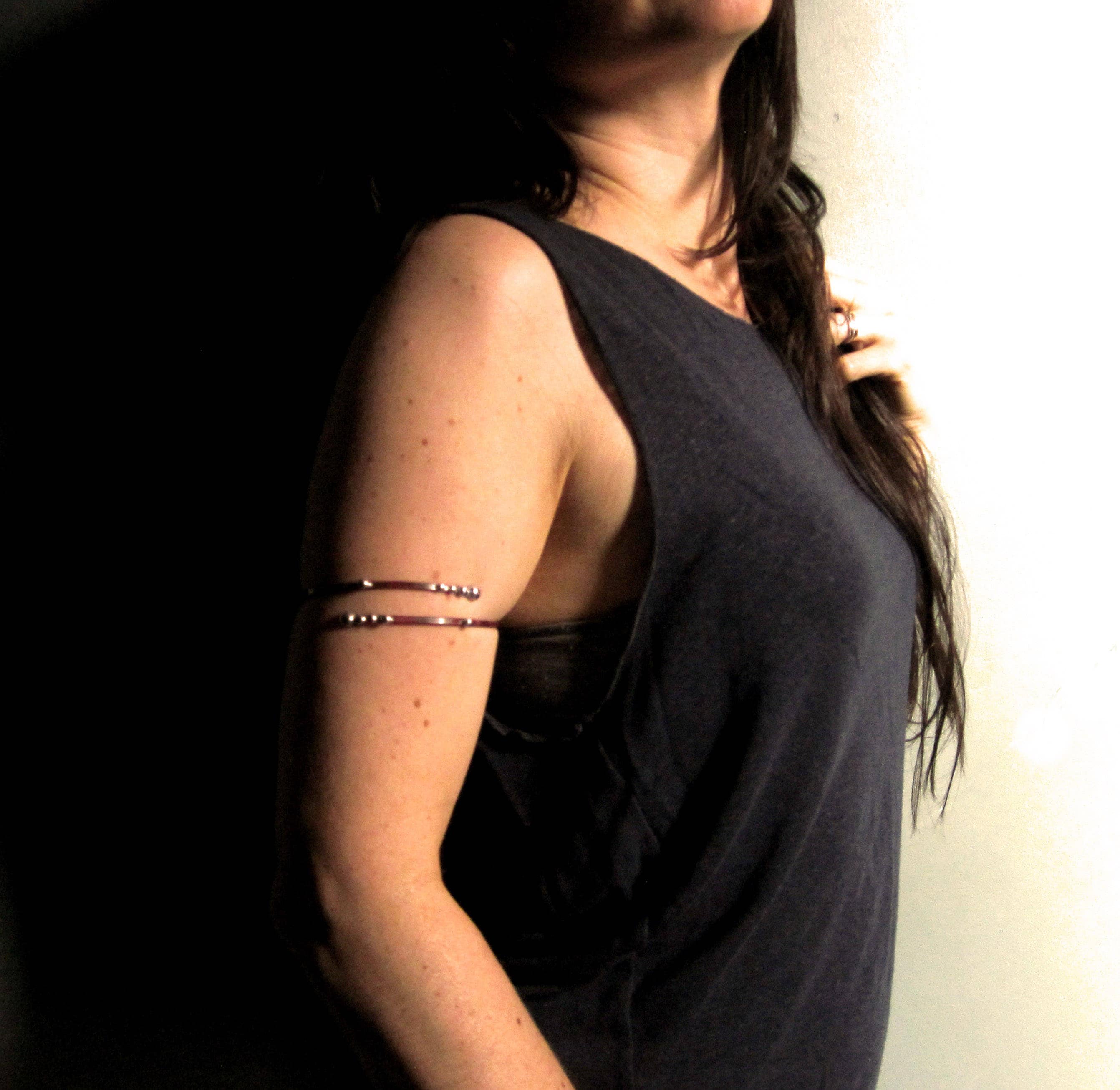 studded upper arm band rustic copper adjustable armlet arm