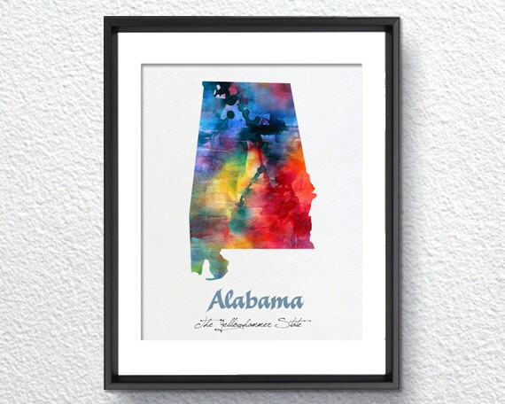 Alabama Map USA Watercolor Print Art Print Wall Art Poster