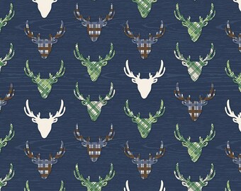 Deer Fabric Navy Deer Head Custom Fabric By Ivie Cloth Co