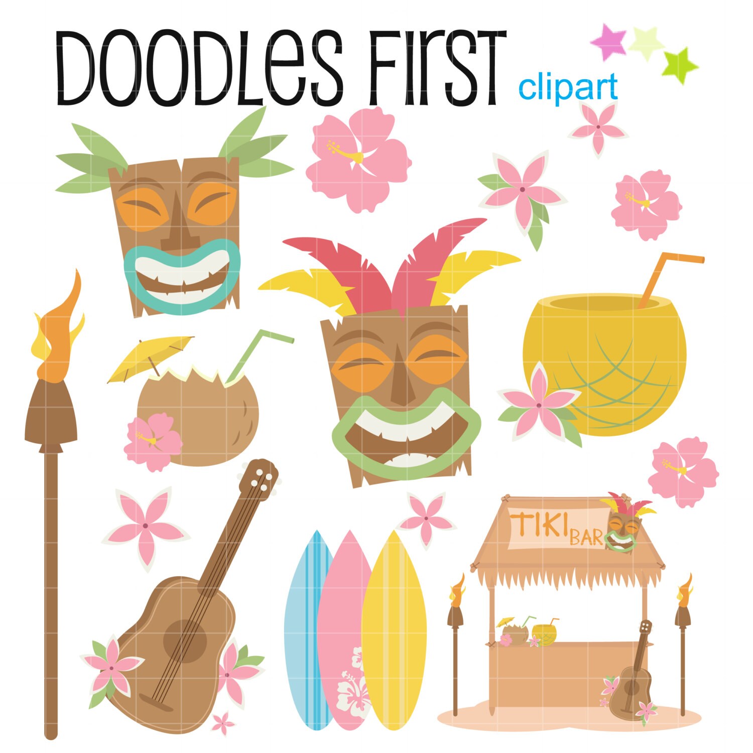 Tiki Party Digital Clip Art for Scrapbooking Card Making