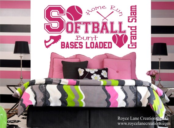 Softball Wall Decal for Girls Room B33 Teen Girl Bedroom Teen