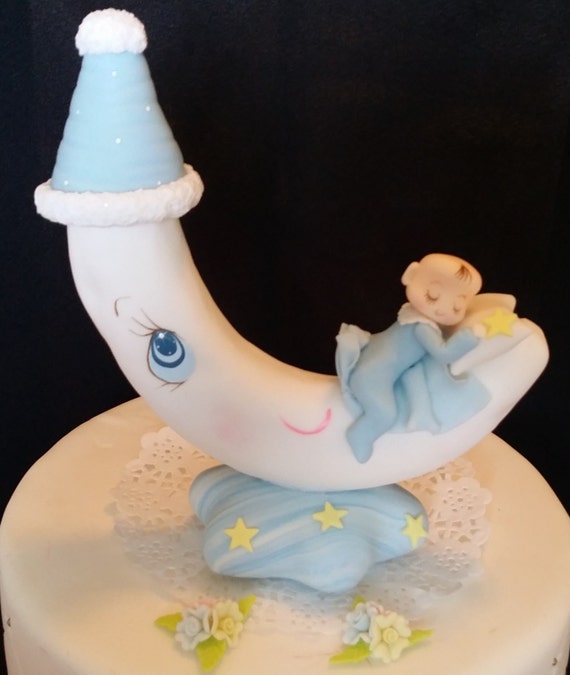 BABY SHOWER Cake Topper Moon Baby Shower Baby Sleeping over