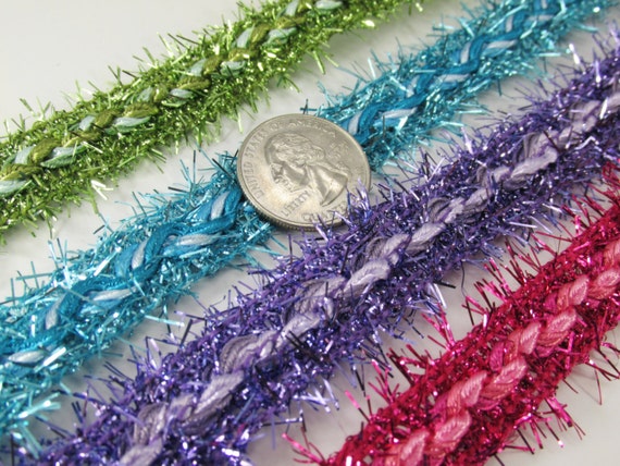 1 yard Sparkly Fuzzy Metallic Tinsel 1 Inch Wide Trim in Blue