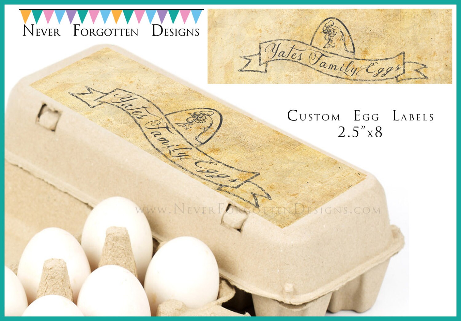 2.5 x 8 Egg Carton Labels Customized Label