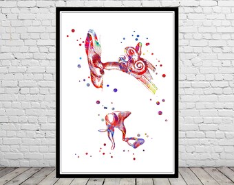 Cochlea Ossicles and Ear Watercolor Art Print Set
