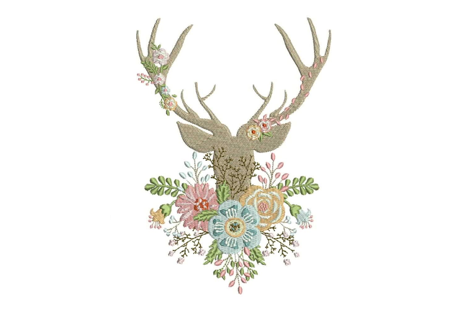 Boho Whimsical Deer Antlers With Flowers Bohemian Machine Embroidery ...