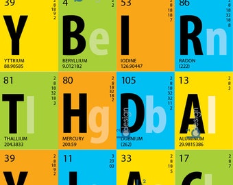 Periodic Table Banner Happy Birthday Banner 8.5 x 11