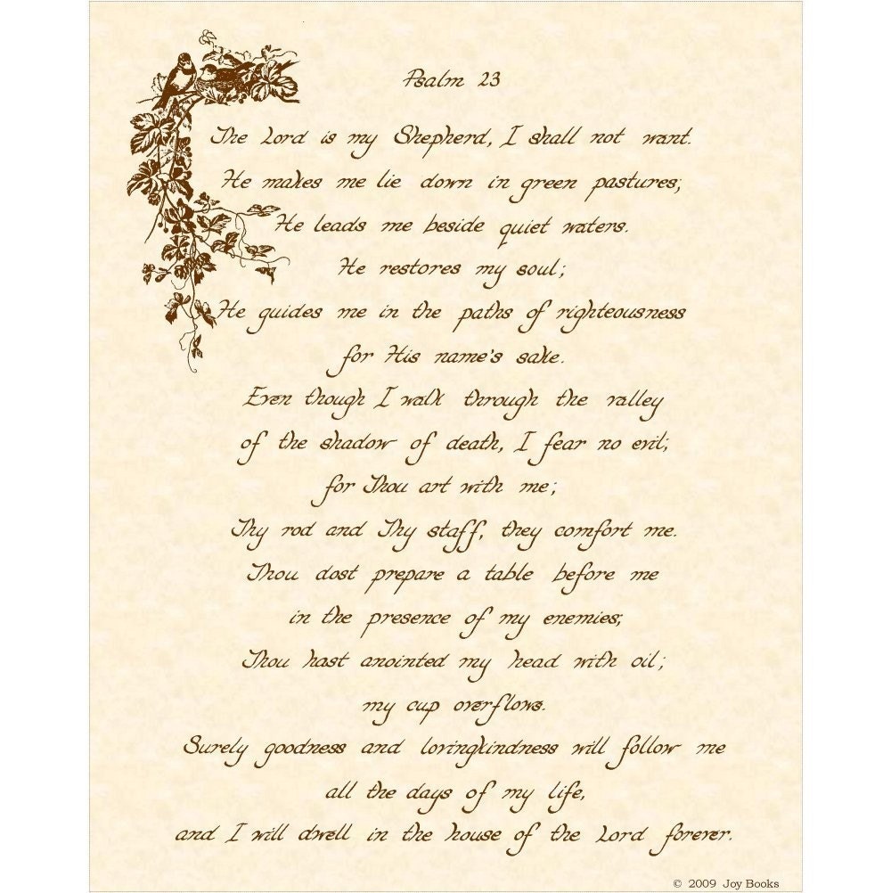 Psaume 23-8 x 10 à la main écrit calligraphie Art Print sur