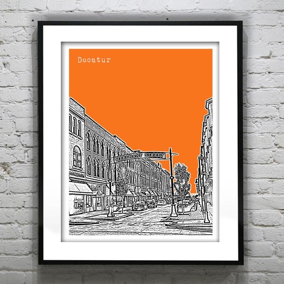 Decatur IL City Skyline Poster Print Art Illinois