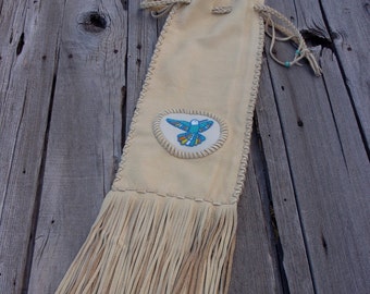 Pipe bag with beaded wolf paw leather pipe bag chanupa bag